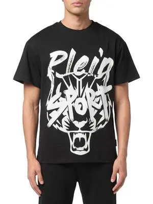 PLEIN SPORT Cotton Jersey T-shirt With Contrasting Logo - Black