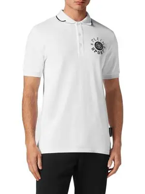 PLEIN SPORT Short-sleeve Cotton Polo Shirt With Classic Collar And Contrast Logo - White