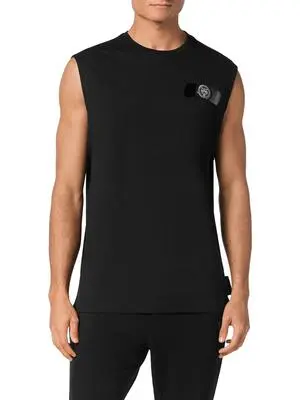 PLEIN SPORT Cotton Tank Top With Contrast Logo And Round Neck - Black