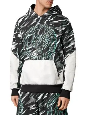 PLEIN SPORT Hooded Jersey Sweatshirt With Graphic Print And Kangaroo Pocket - Black
