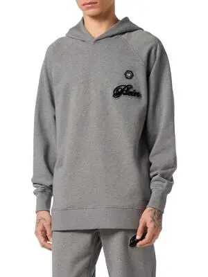 Philipp Plein Cotton Hoodie With Contrasting Logo - Grey