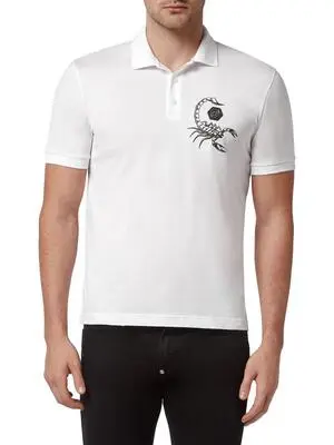 Philipp Plein Short-sleeved Cotton Polo Shirt With Contrasting Logo - White