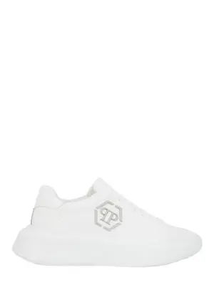 Philipp Plein Low-top Leather Sneakers With Hexagon Logo And Platform Sole - White