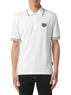 Philipp Plein Short-sleeved Cotton Polo Shirt With Contrast Logo And Classic Collar - White