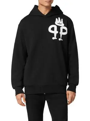 Philipp Plein Contrast Logo Cotton Hoodie - Black