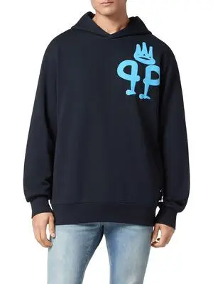 Philipp Plein Contrast Logo Cotton Hoodie - Blue