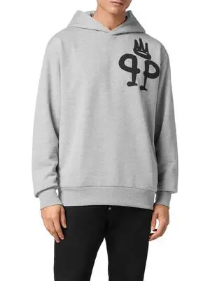 Philipp Plein Contrast Logo Cotton Hoodie - Grey