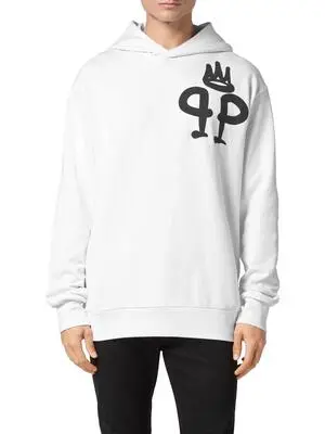 Philipp Plein Contrast Logo Cotton Hoodie - White