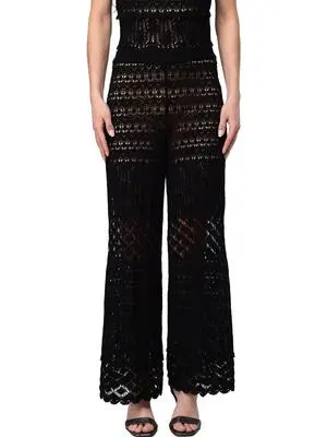 SEMICOUTURE Crocheted Wide Leg Trousers - Black