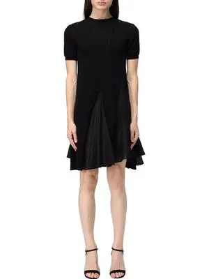 SEMICOUTURE Short Sleeve Dress With Asymmetrical Hem - Black