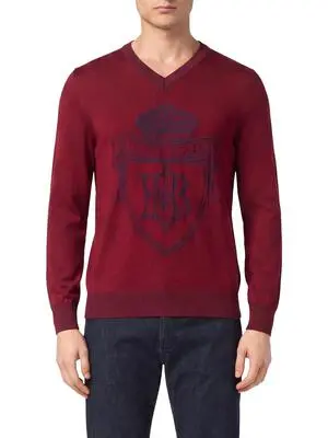 BILLIONAIRE Wool And Silk V-neck Jumper With Jacquard Crest Logo - Red