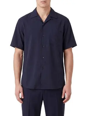 Giorgio Armani Viscose Blend Bowling Shirt With Camp Collar - Blue
