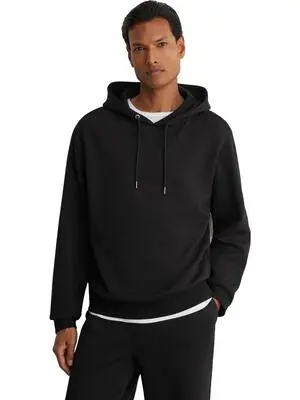 REISS Falco Sueded Interlock Jersey Relaxed-fit Hoodie - Black