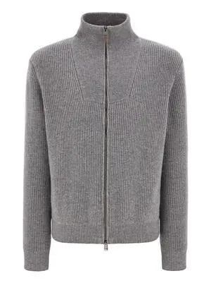 Canali Wool And Cashmere Zip Cardigan - Grey