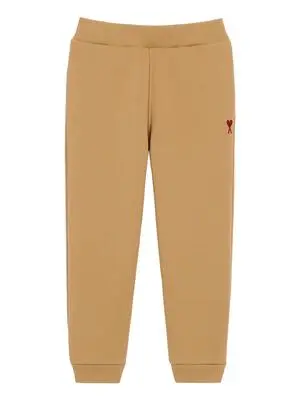 AMI Paris Organic Cotton Track Pants With De Coeur Embroidery - Camel