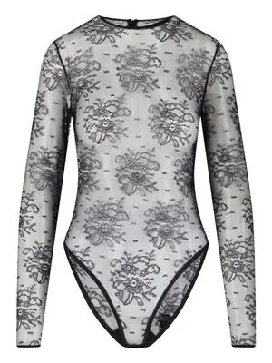 Dolce & Gabbana Lace Floral Long Sleeve Bodysuit - Black