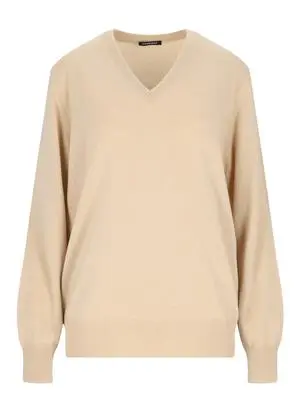 CANESSA 100% Cashmere V-neck Sweater - Beige