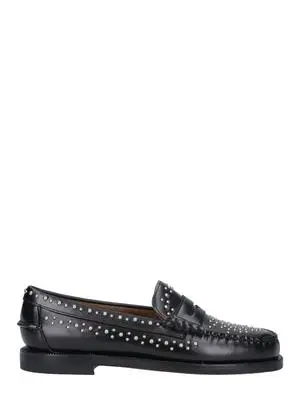 SEBAGO Leather Flat Shoes With Stud Embellishments - Black