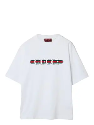 Gucci Web Print Crewneck Oversize T-shirt With Dropped Shoulder - Bianco