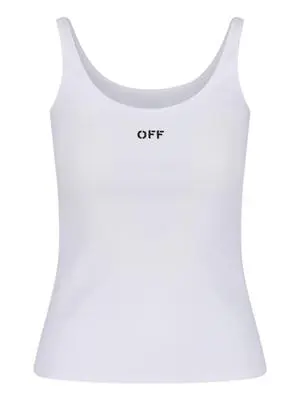 Off-White Ribbed Cotton-blend Tank Top - White