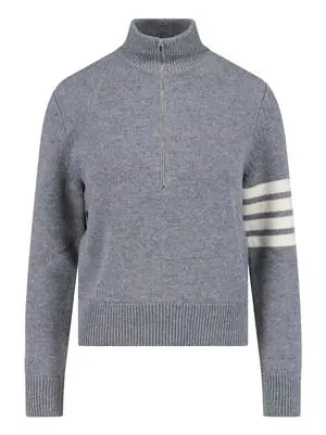 Thom Browne 100% Virgin Wool Quarter Zip Sweater - Grey
