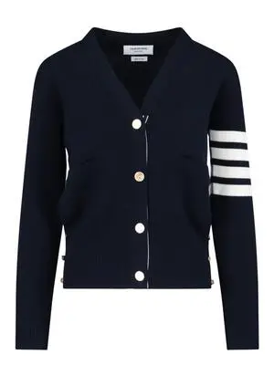 Thom Browne 100% Virgin Wool Striped Sleeve Cardigan - Blue