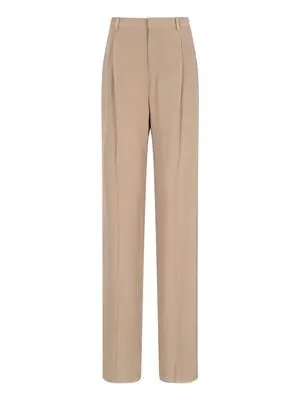 Saint Laurent 100% Silk Tailored Trousers - Beige