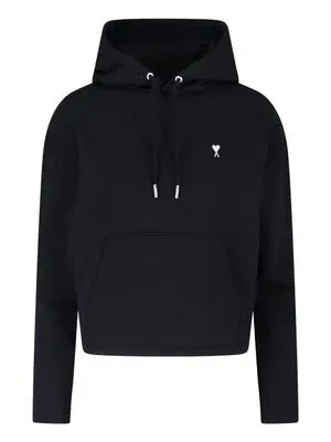 AMI Paris 100% Cotton Crewneck Sweater For - Black