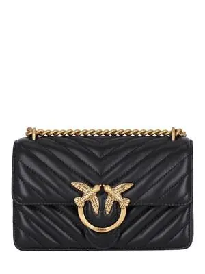 Pinko Goatskin Leather Shoulder Bag With Chain Strap - Black