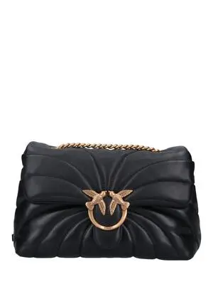 Pinko Leather Shoulder Bag With Cotton Outer - Black