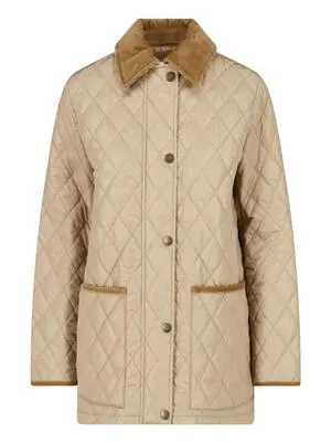 Burberry Quilted Jacket With Corduroy Collar - Cream