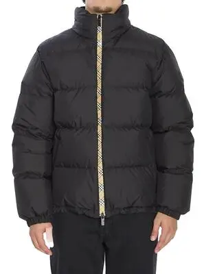 Burberry Down Jacket With Check Finishes - Black