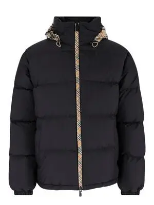Burberry Down Jacket With Check Finishes - Black