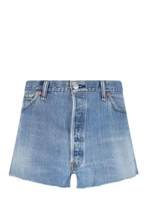 RE/DONE 100% Cotton Denim Shorts - Blue