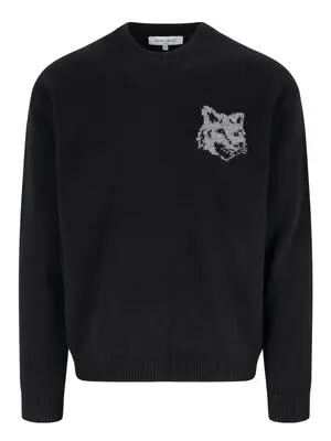 Maison Kitsuné Merino Extrafine Wool Sweater With Fox Appliqu - Black