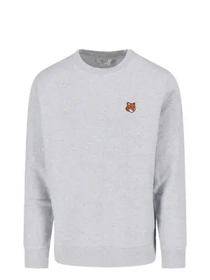 Maison Kitsuné Cotton Crewneck Sweatshirt With Fox Embroidery - Grey