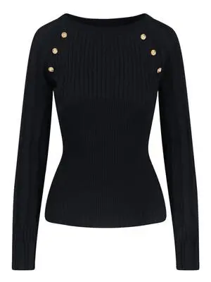 Balmain Ribbed Knit Sweater With Button Detailing - Black