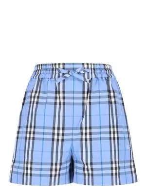 Burberry Checked Cotton Drawstring Shorts - Blue