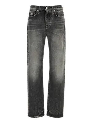 Versace Denim Jeans With Calf Leather Trim - Black