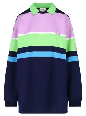 Versace Striped Cotton Polo Shirt With Collar - Multicolour