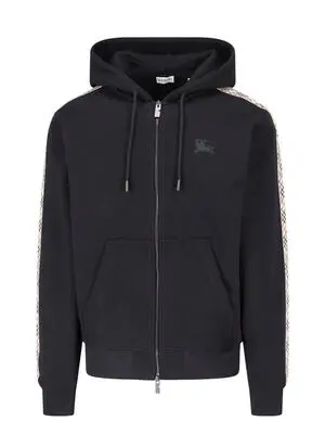 Burberry Zip-up Hoodie With Check-trim Sleeves - Black