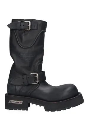 Balenciaga Calf Leather Buckled Boots - Black