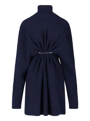 Balenciaga 100% Wool Dress With Draped Detail - Blue