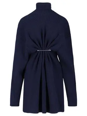Balenciaga 100% Wool Dress With Draped Detail - Blue