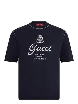 Gucci Wool Short-sleeve Sweater With Chest Logo - Blue