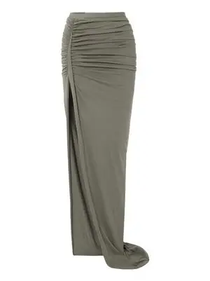 Rick Owens Ruched Slit Maxi Skirt - Grey