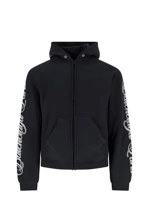 Balenciaga Zip-up Hoodie With Graphic Sleeve Detail - Black