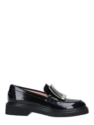 ROGER VIVIER Calf Leather Flap Flat Shoes - Black