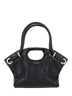 Balmain Quilted Lamb Leather Handheld Bag - Black