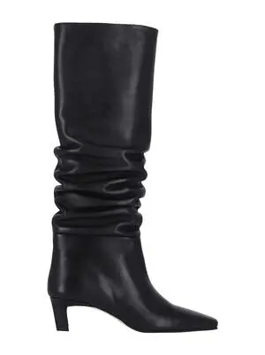 ALOHAS Ruched Leather Ankle Boots - Black